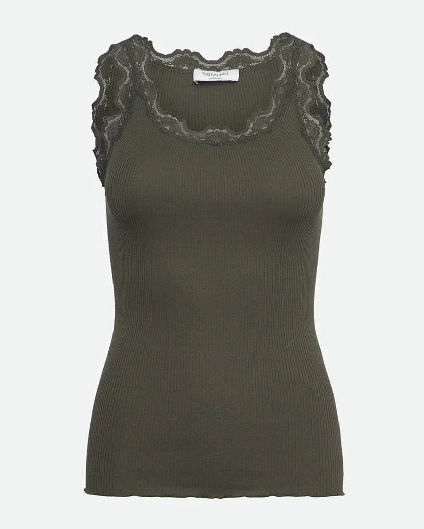 Cavells | Rosemunde Babette Sleeveless U-Neck Long Lace Top in Forest Night