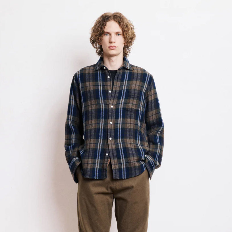 Cavells | Hartford Paul Double Face Shirt in Army/Navy
