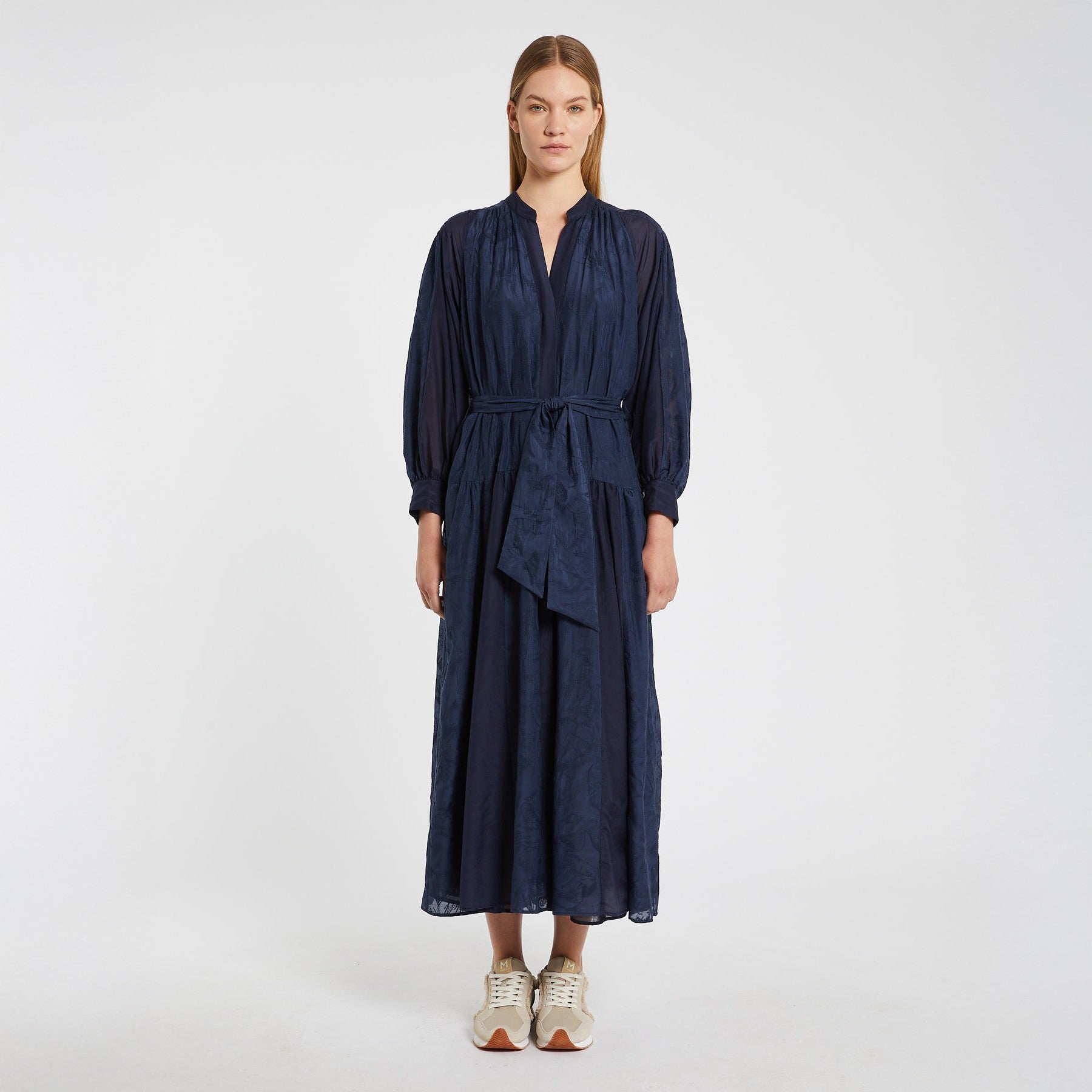 Cavells | Marella Setola Cotton/Silk Embroidered Dress in Midnight Blue