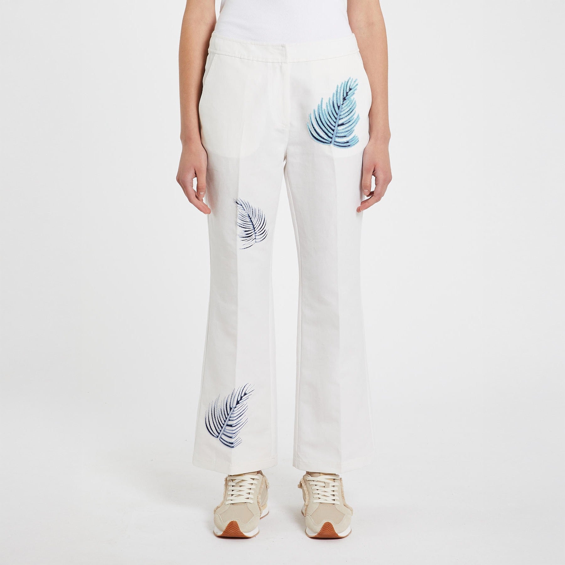 Cavells | Marella Skipper Beaded Palm Trouser in White