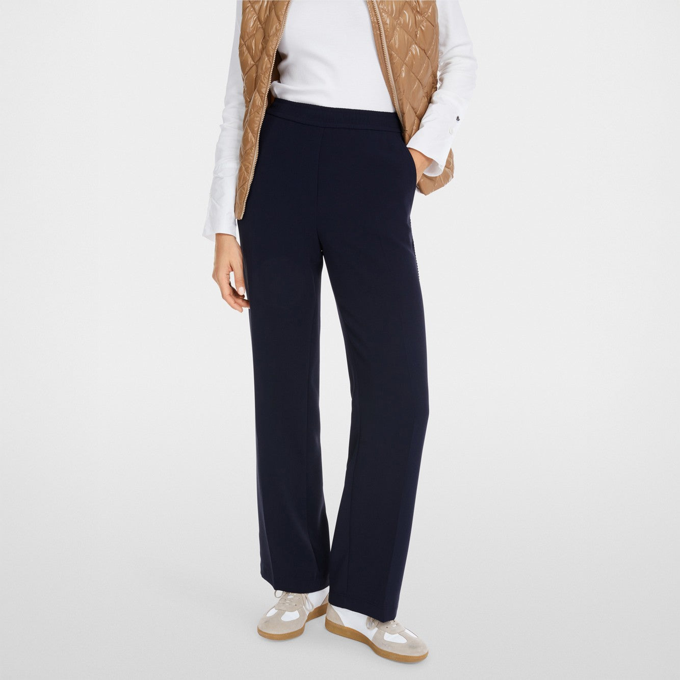 Cavells | Marc Cain Wide Leg Braid Trim Trousers in Navy